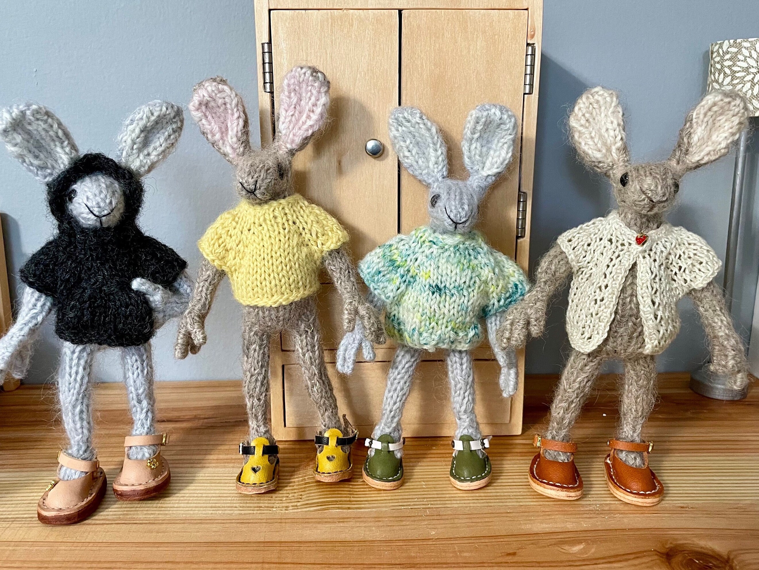 Knitted Miniature Posable Rabbit Doll With Wired Fingers and Rabbit's ...