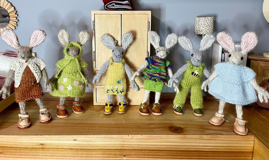 Knitted Miniature Posable Rabbit Doll With Wired Fingers and Rabbit's ...