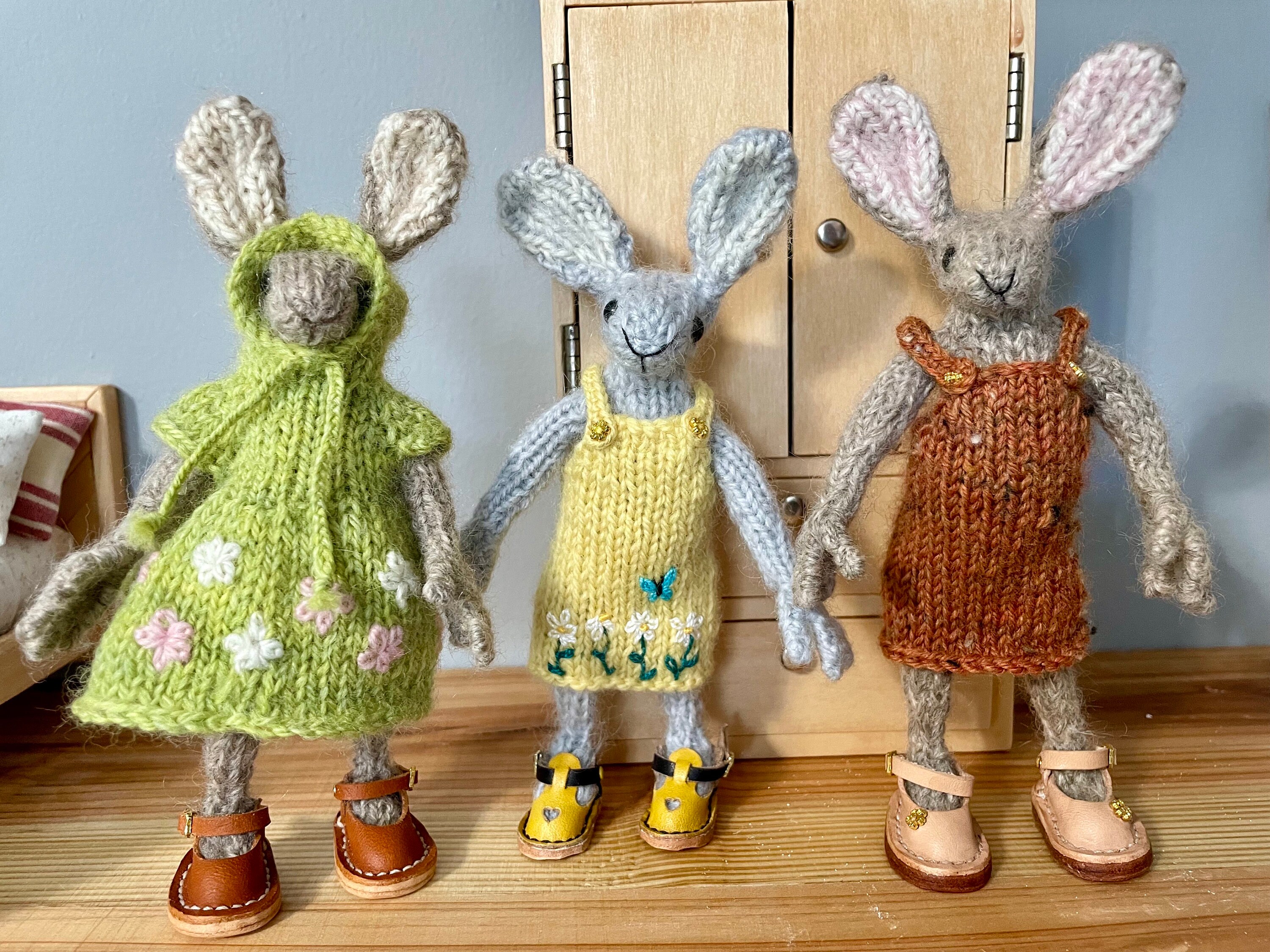 Knitted Miniature Posable Rabbit Doll With Wired Fingers and Rabbit's ...