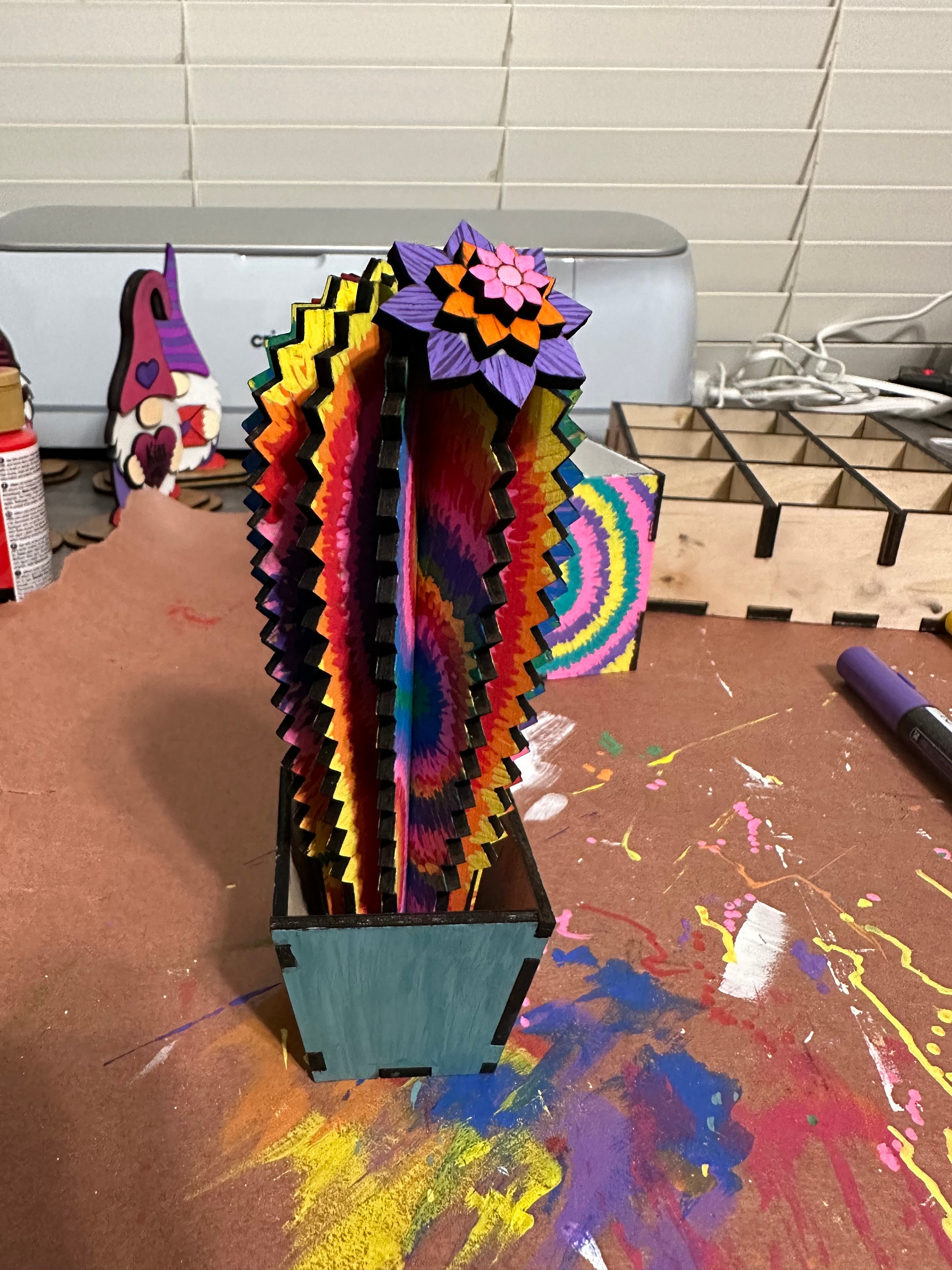 Hand Painted Wooden Cactus Decor - Etsy