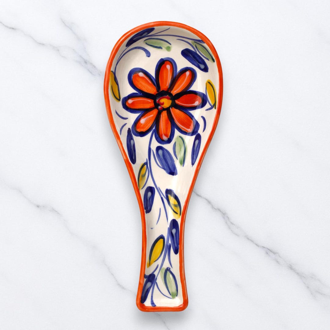Hand-painted Ceramic Spoon Rest: Italian Kitchen Decor - Orange Floral ...