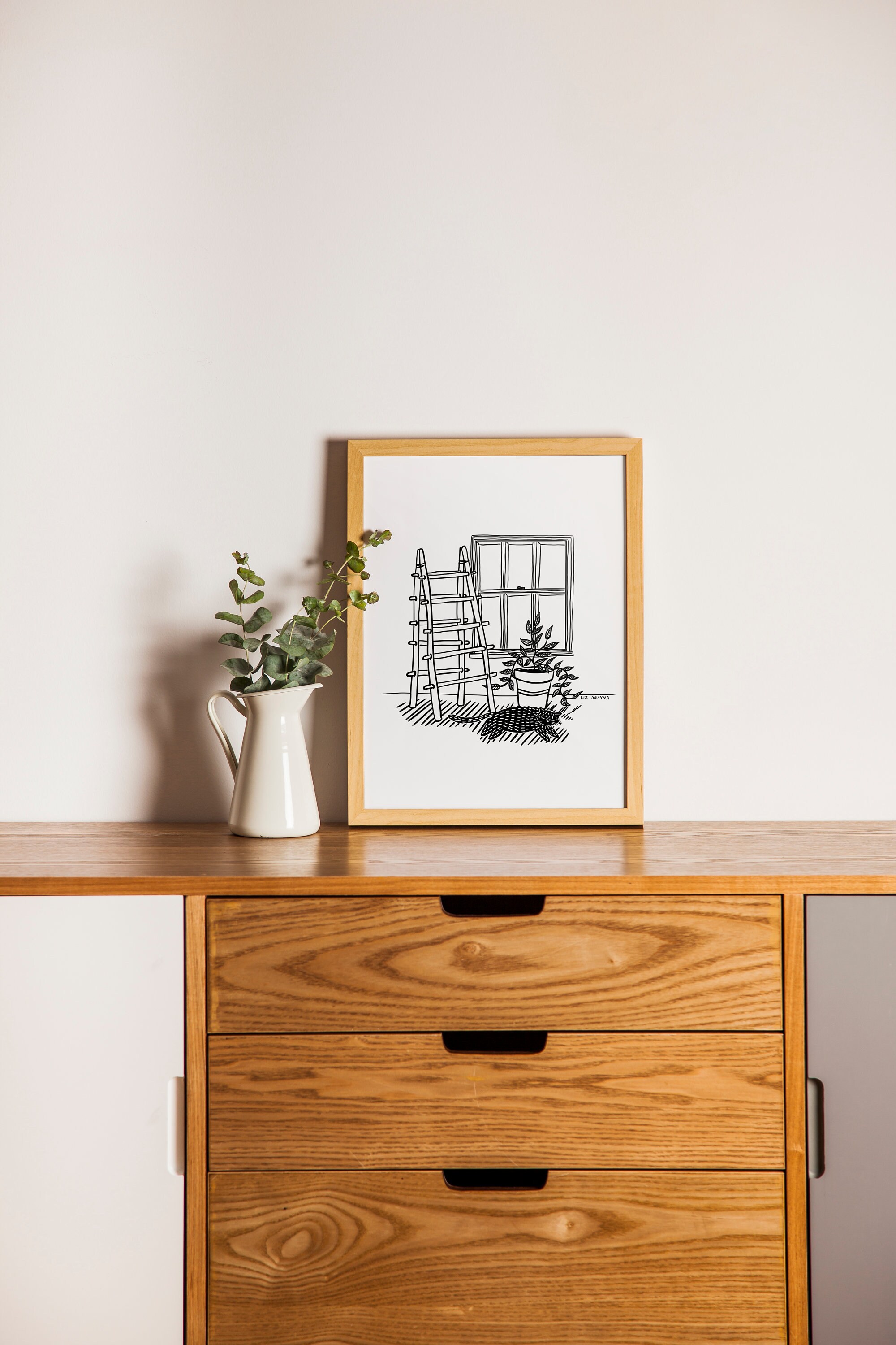 Artsy Cat Line Art Room Decor, Printable Wall Art, Digital Download ...