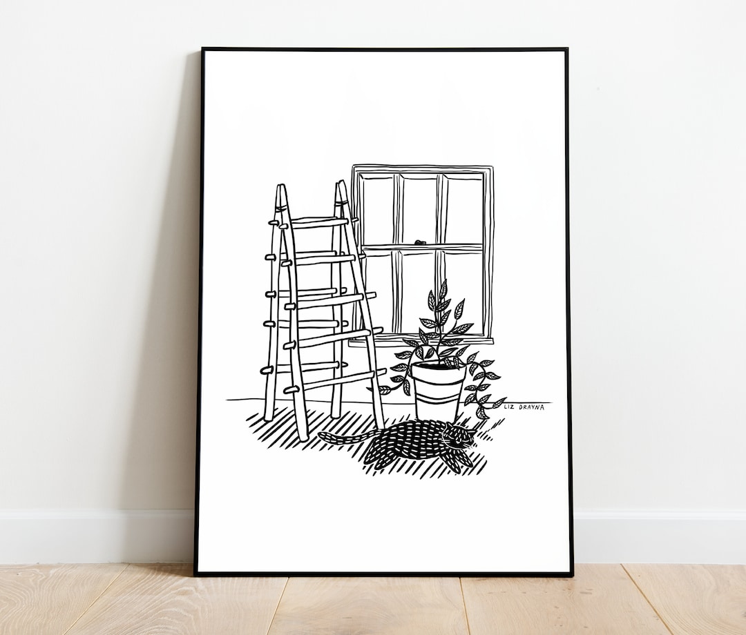 Artsy Cat Line Art Room Decor, Printable Wall Art, Digital Download ...