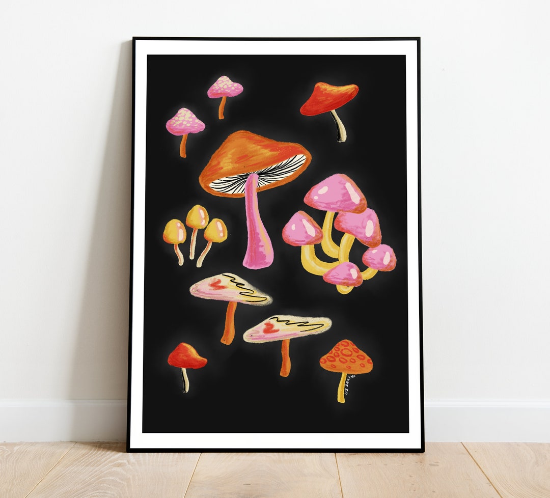 Funky Retro 70s Mushroom Wall Art, Artsy Room Decor, Printable Art ...