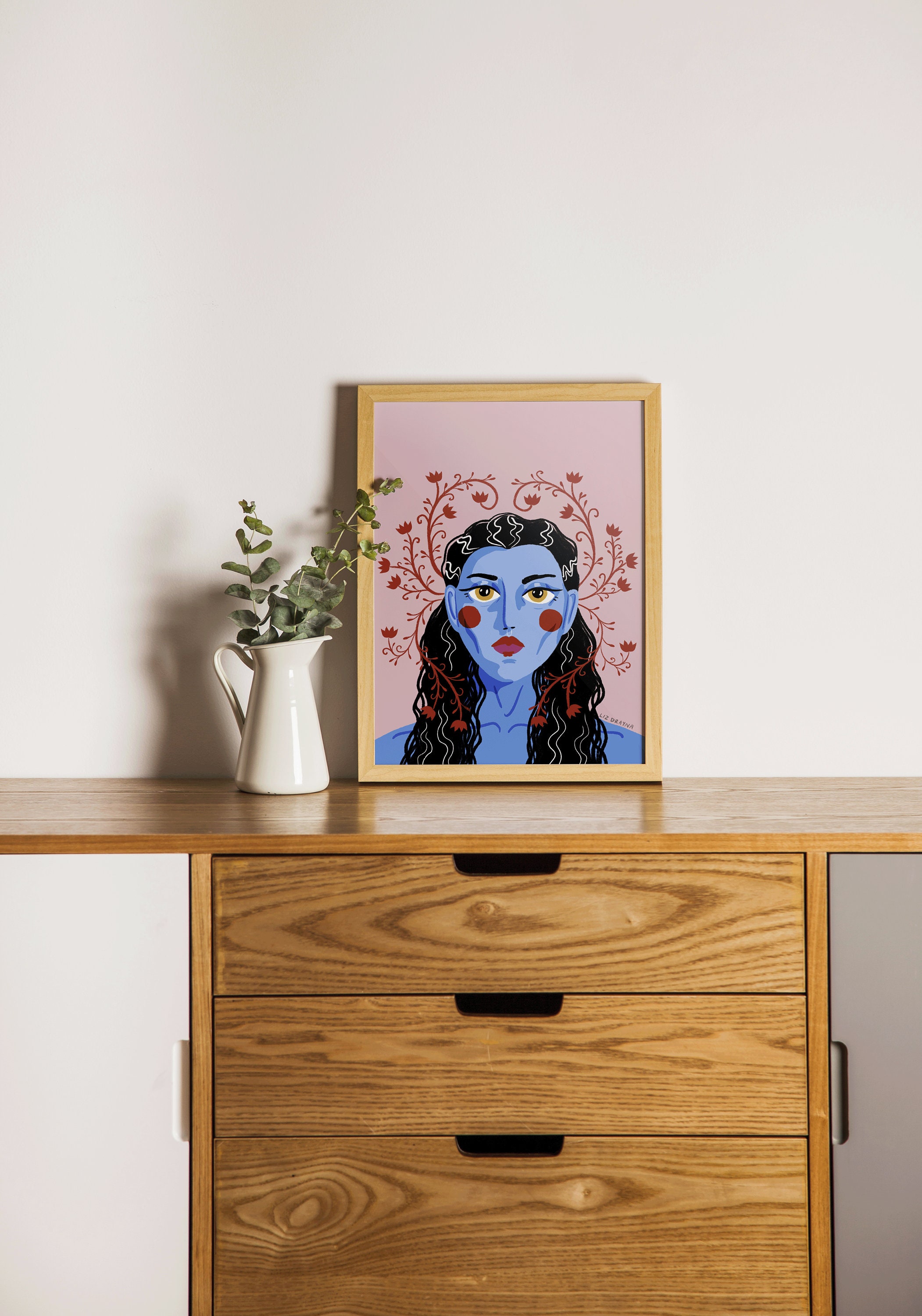 Girl With Aesthetic Flower Vines Wall Art, Woman Portrait Art, Artsy ...
