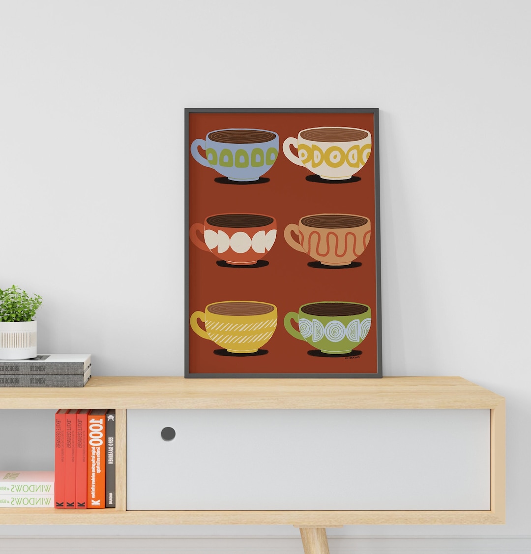 Retro Midcentury Coffee and Tea Cup Wall Art, Artsy Room Decor ...