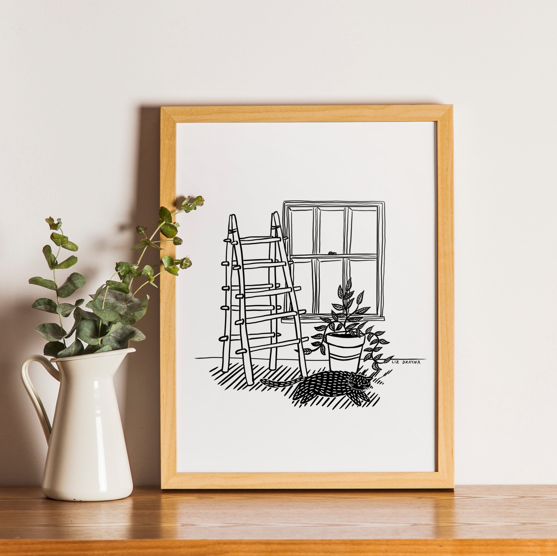 Artsy Cat Line Art Room Decor, Printable Wall Art, Digital Download ...