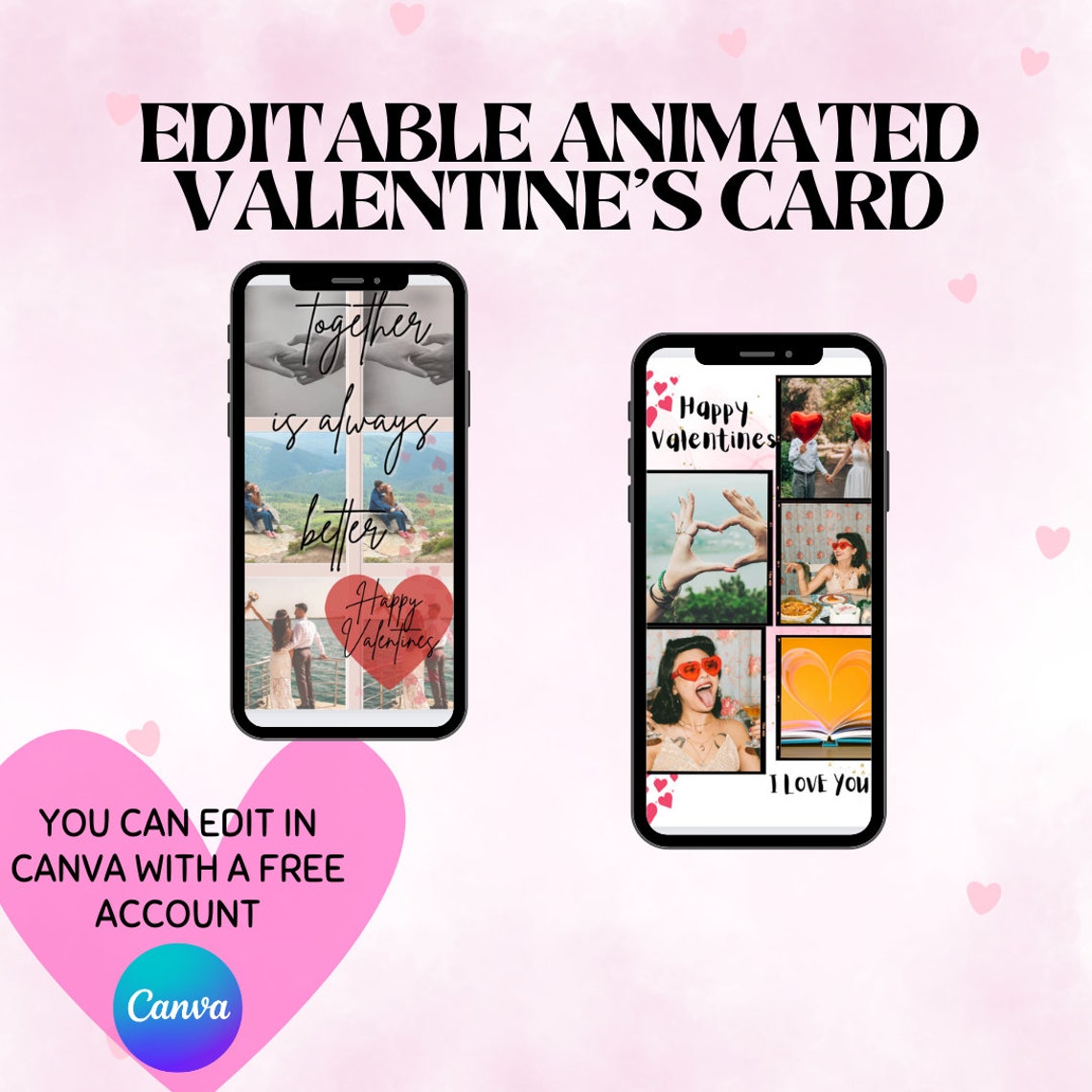 Editable Animated Valentine Day Card Template Canva Editable Digital ...