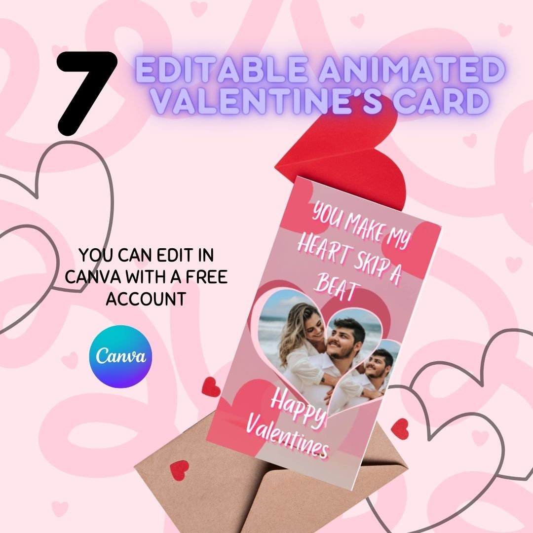 Editable Animated Valentine Day Card Template Canva Editable Digital ...