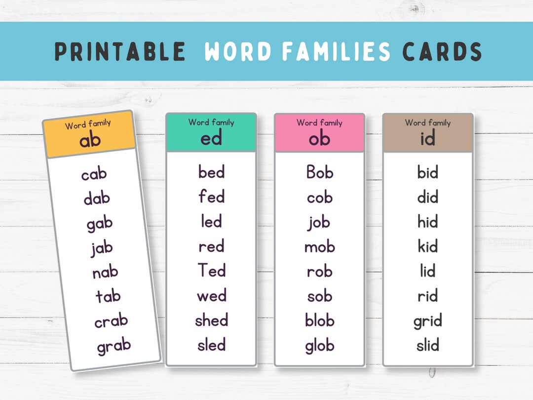Word Family Cards, CVC Word Cards, Phonics Cards, Digital Printing ...