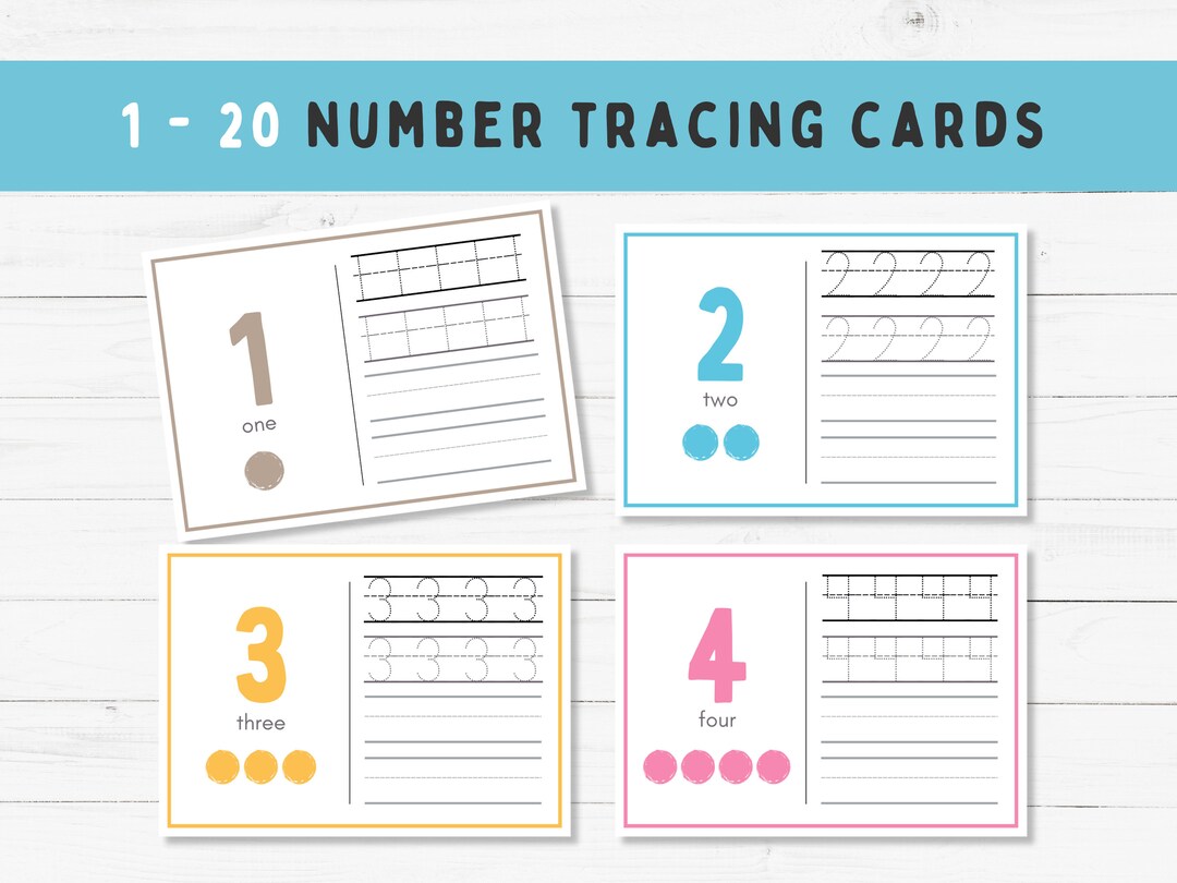 Preschool Number Tracing Cards, Printables, Digital Print, Numbers 1-20 ...