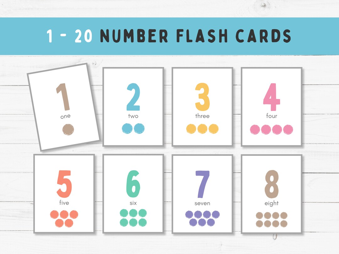 Number Flash Cards, 1 20, Digital Print, Preschool - Etsy