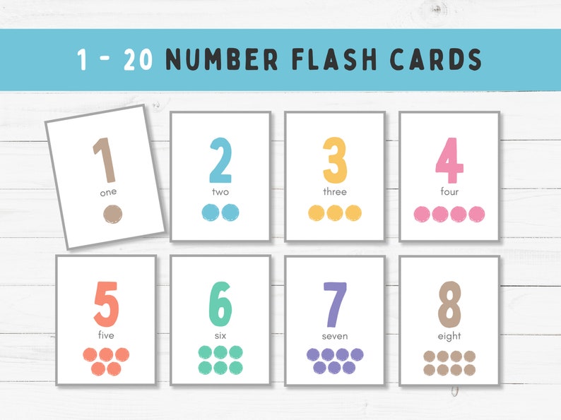 Number Flash Cards, 1 20, Digital Print, Preschool - Etsy