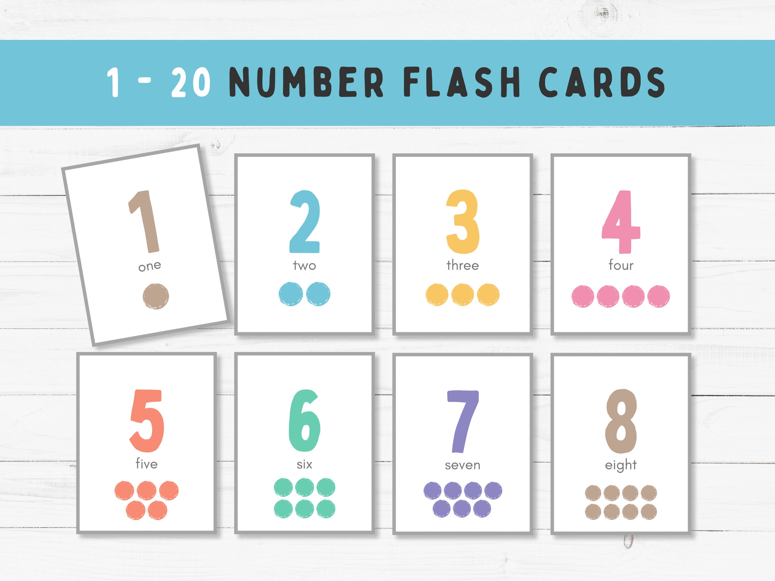 Number Flash Cards 1 20 Digital Print Preschool - Etsy