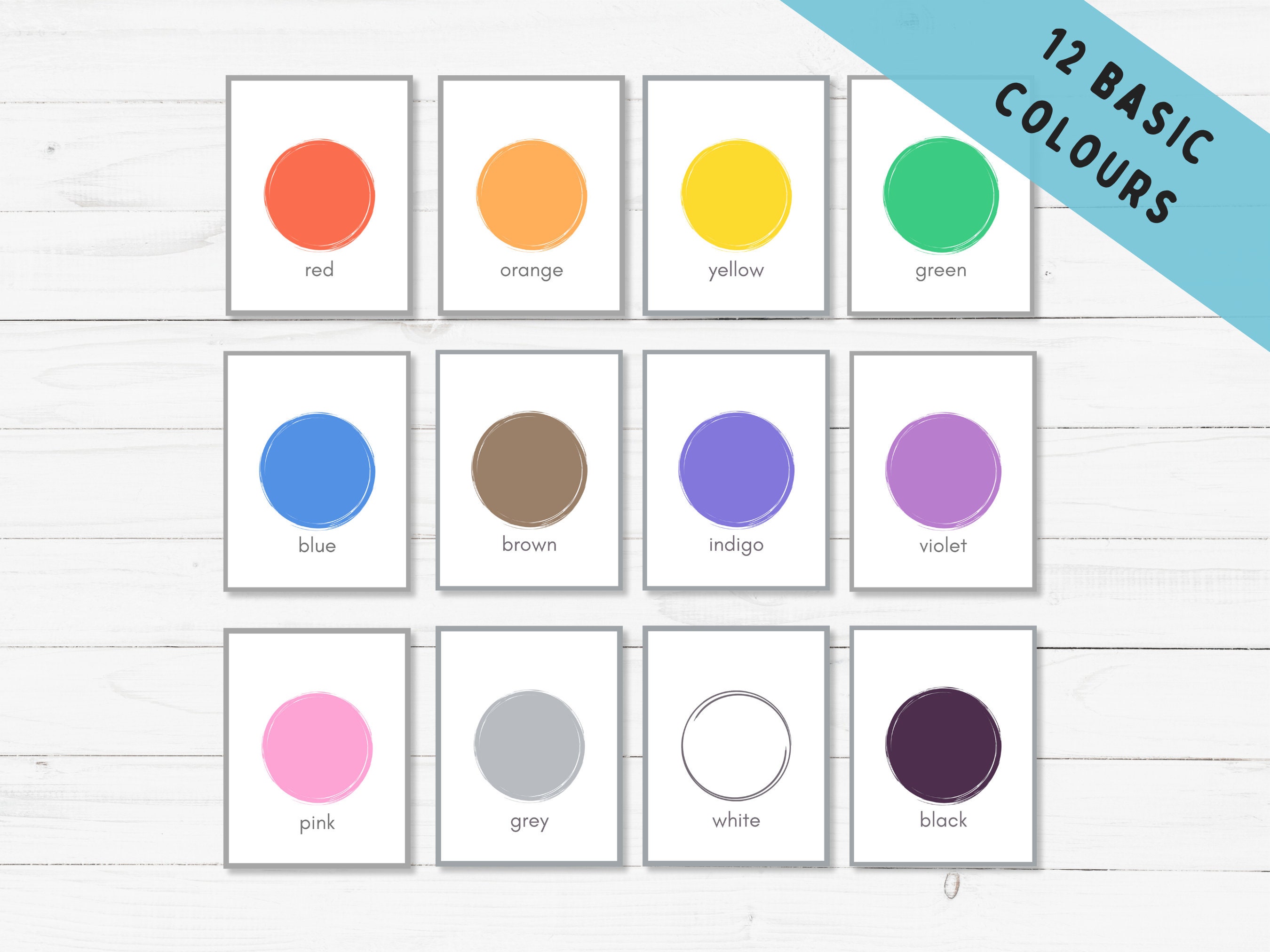 Colour Flash Cards, Basic Colours, Preschool, Digital Print - Etsy