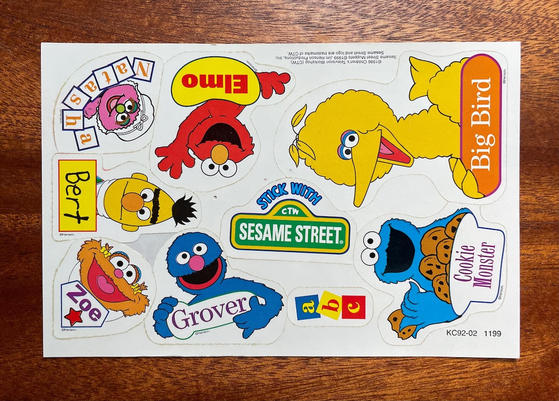 Vintage 1990s Sesame Street Sticker Sheet // Jim Henson 1999 - Etsy