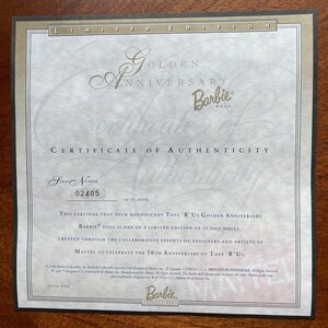 Vintage Barbie Limited Edition Golden Anniversary for Toys ‘R Us 1998 ...