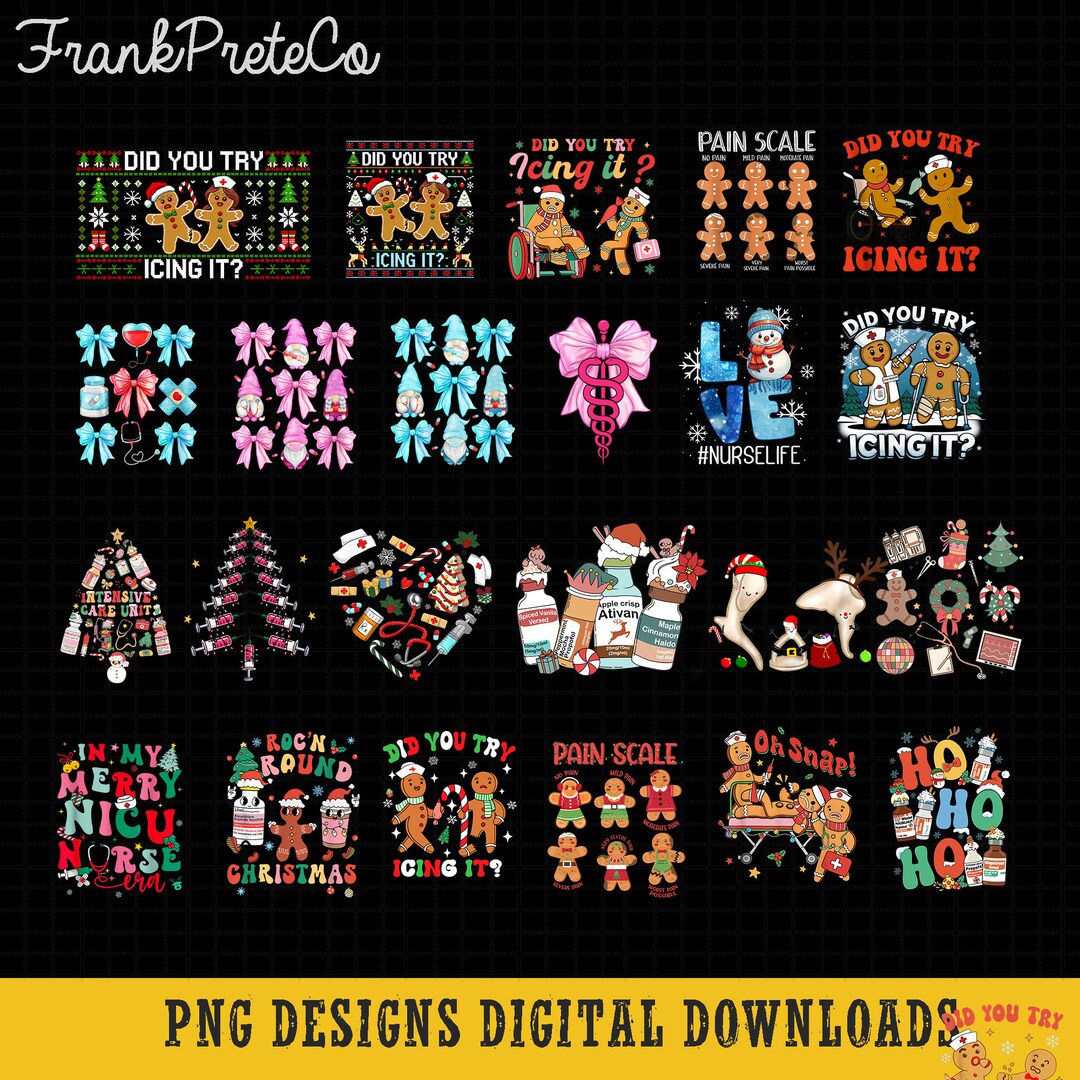 24 Designs Nurse Christmas Bundle Png, Merry Christmas, Retro Nurse ...