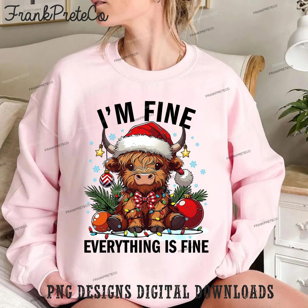 This is Fine Everything is Fine Cow Christmas Png, Cute Highland Cow ...