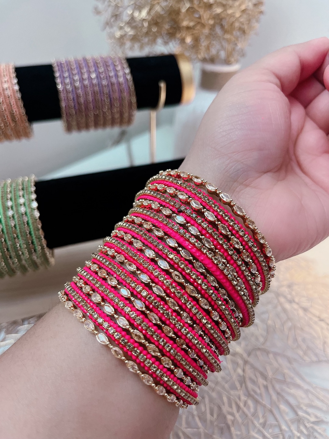 Pink Bangles Set Pink Indian Bangles Indian Jewelry Indian Choorhiyaan ...