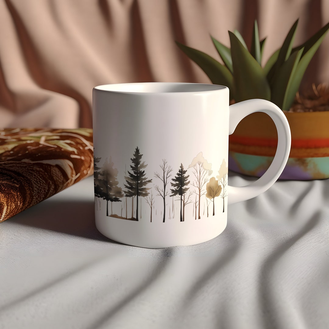 Serenity in Every Sip | Minimalist Forest Line Art Ceramic Mug, Line ...