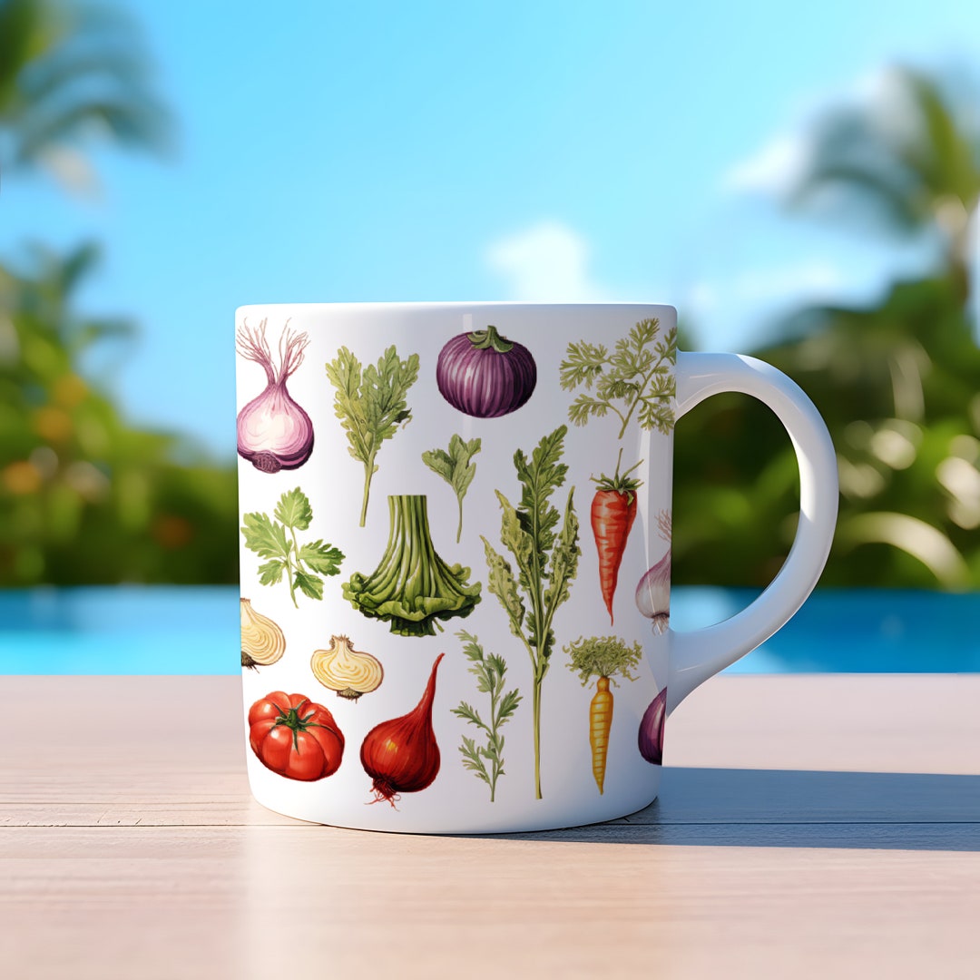 Vibrant Garden Mug | Vegetable Pattern Ceramic Coffee Cup - Etsy