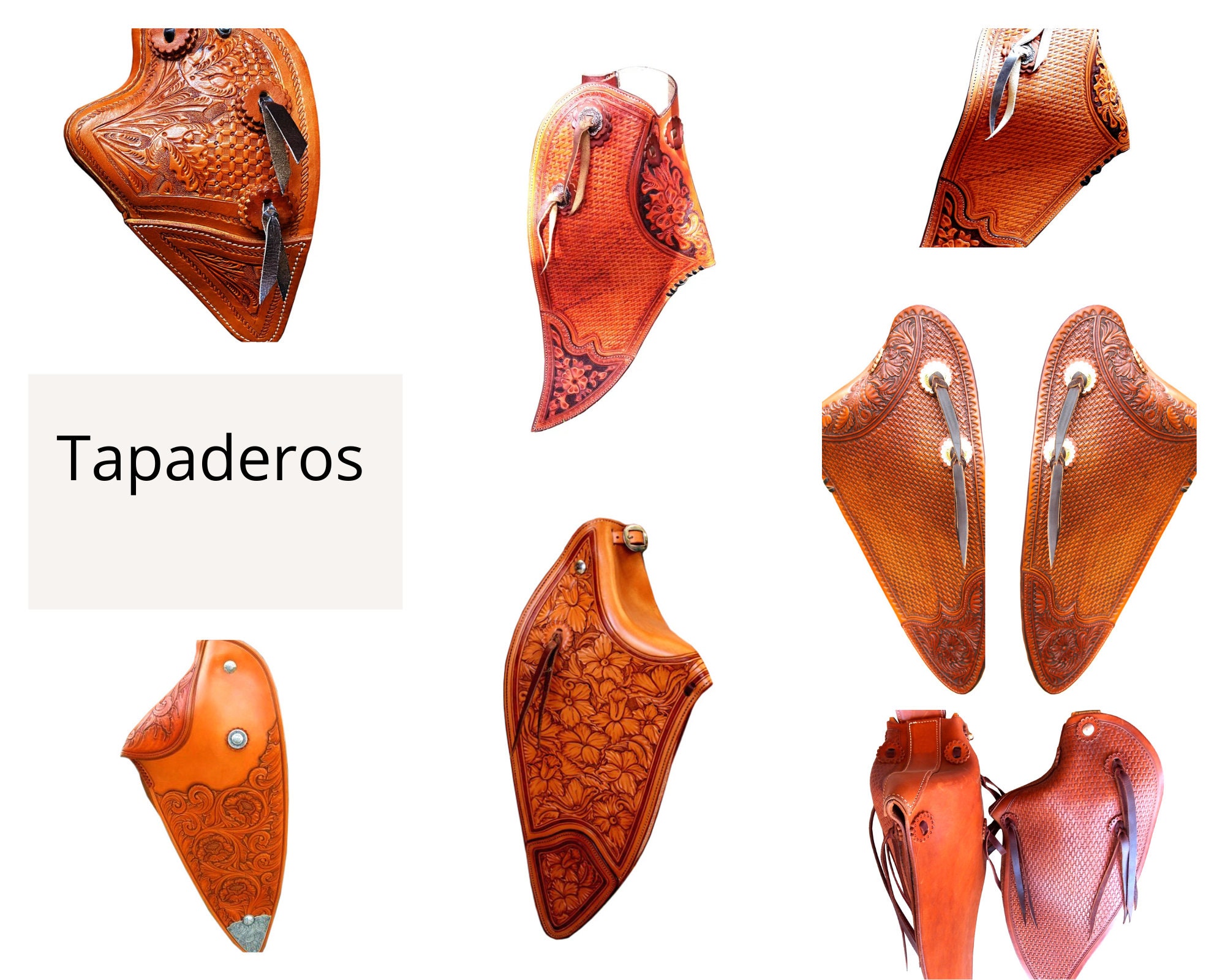 Western Tapaderos, Stirrups, Saddle Hand Floral Tooled Sewn Leather ...