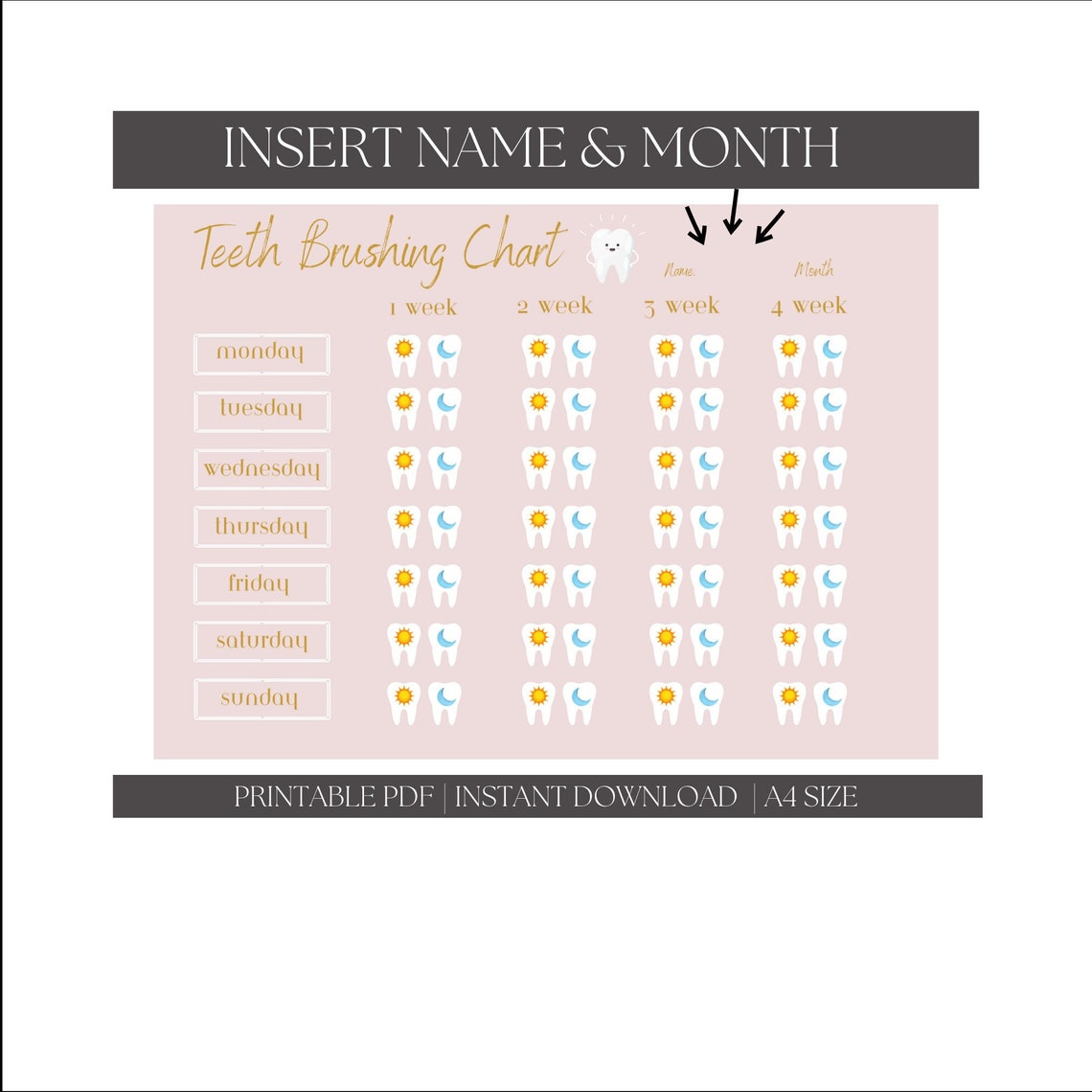 Printable Teeth Brushing Chart Brush Your Teeth Boho Tooth Chart Kids ...