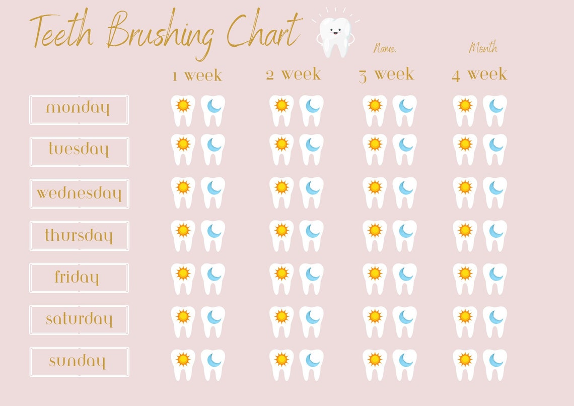 Printable Teeth Brushing Chart Brush Your Teeth Boho Tooth Chart Kids ...