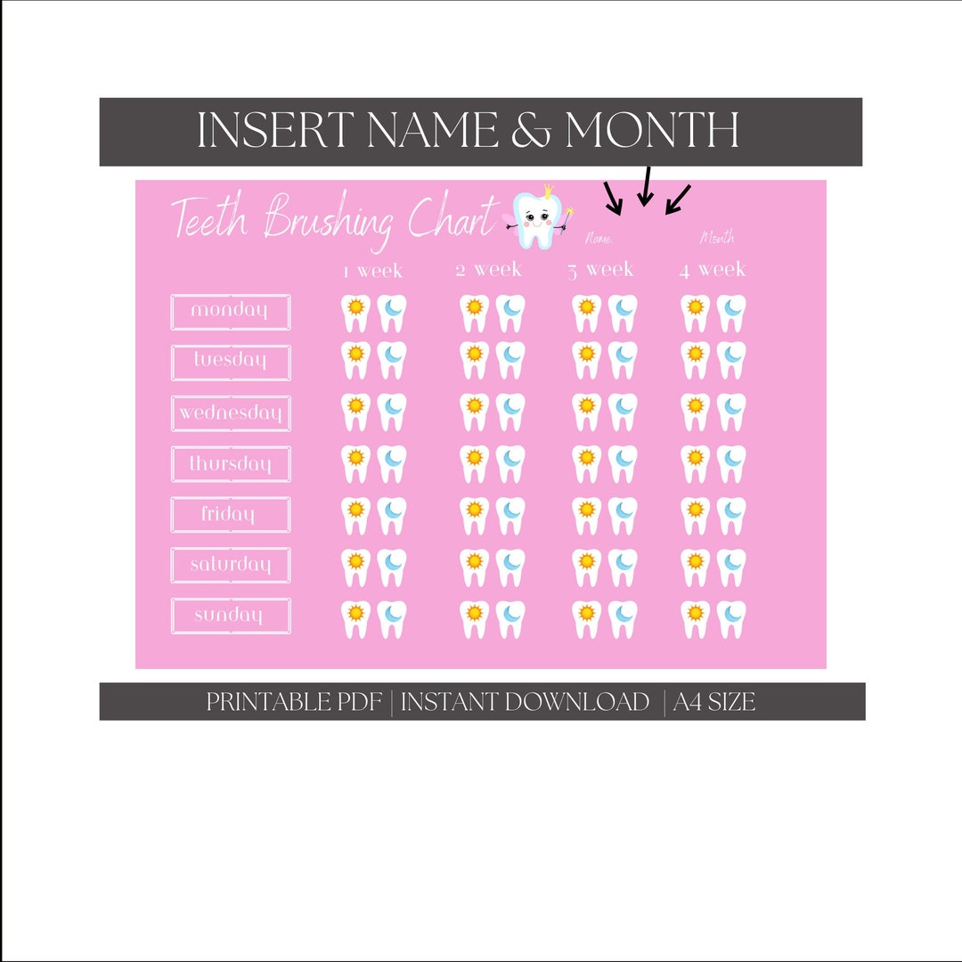 Printable Teeth Brushing Chart Brush Your Teeth Boho Tooth Chart Kids ...