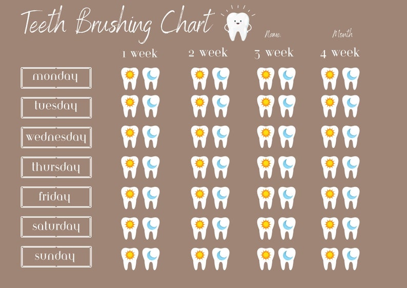 Printable Teeth Brushing Chart Brush Your Teeth Boho Tooth Chart Kids ...