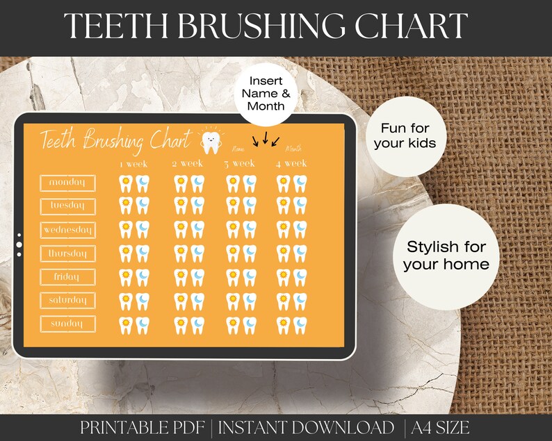 Printable Teeth Brushing Chart Brush Your Teeth Boho Tooth Chart Kids ...