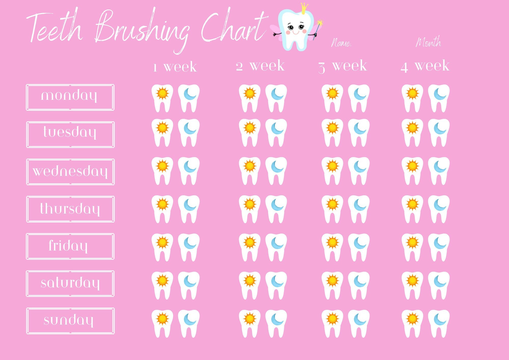 Printable Teeth Brushing Chart Brush Your Teeth Boho Tooth Chart Kids ...