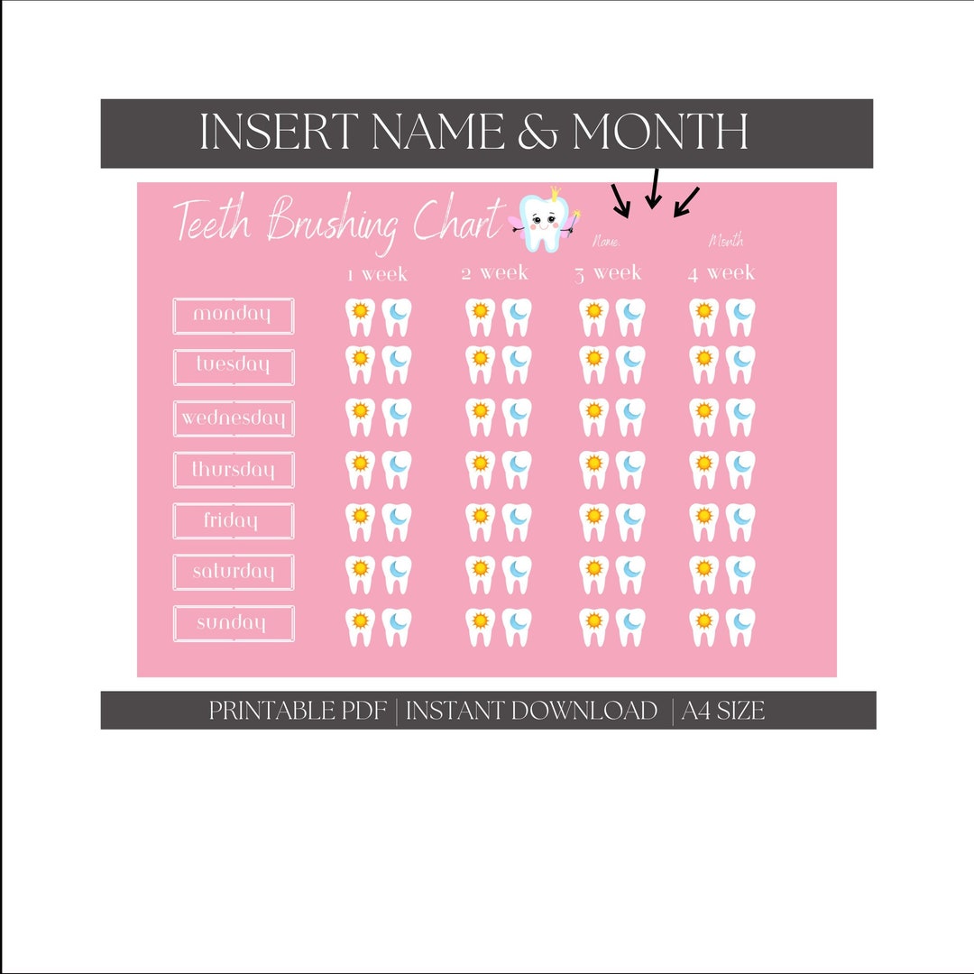 Printable Teeth Brushing Chart Brush Your Teeth Boho Tooth Chart Kids ...