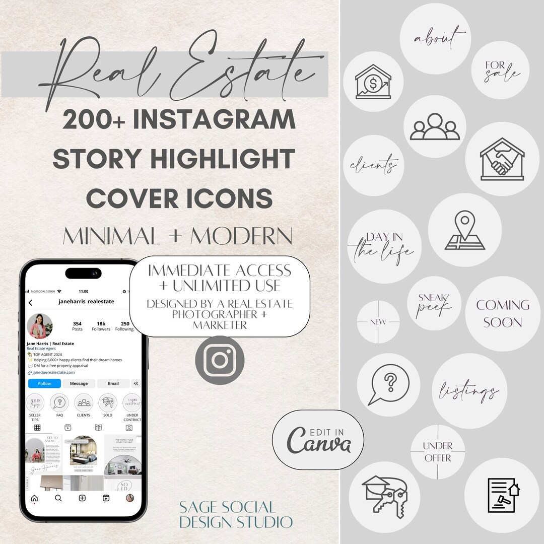 Real Estate Instagram Story Highlight Cover Icons Minimal Modern | 200 ...