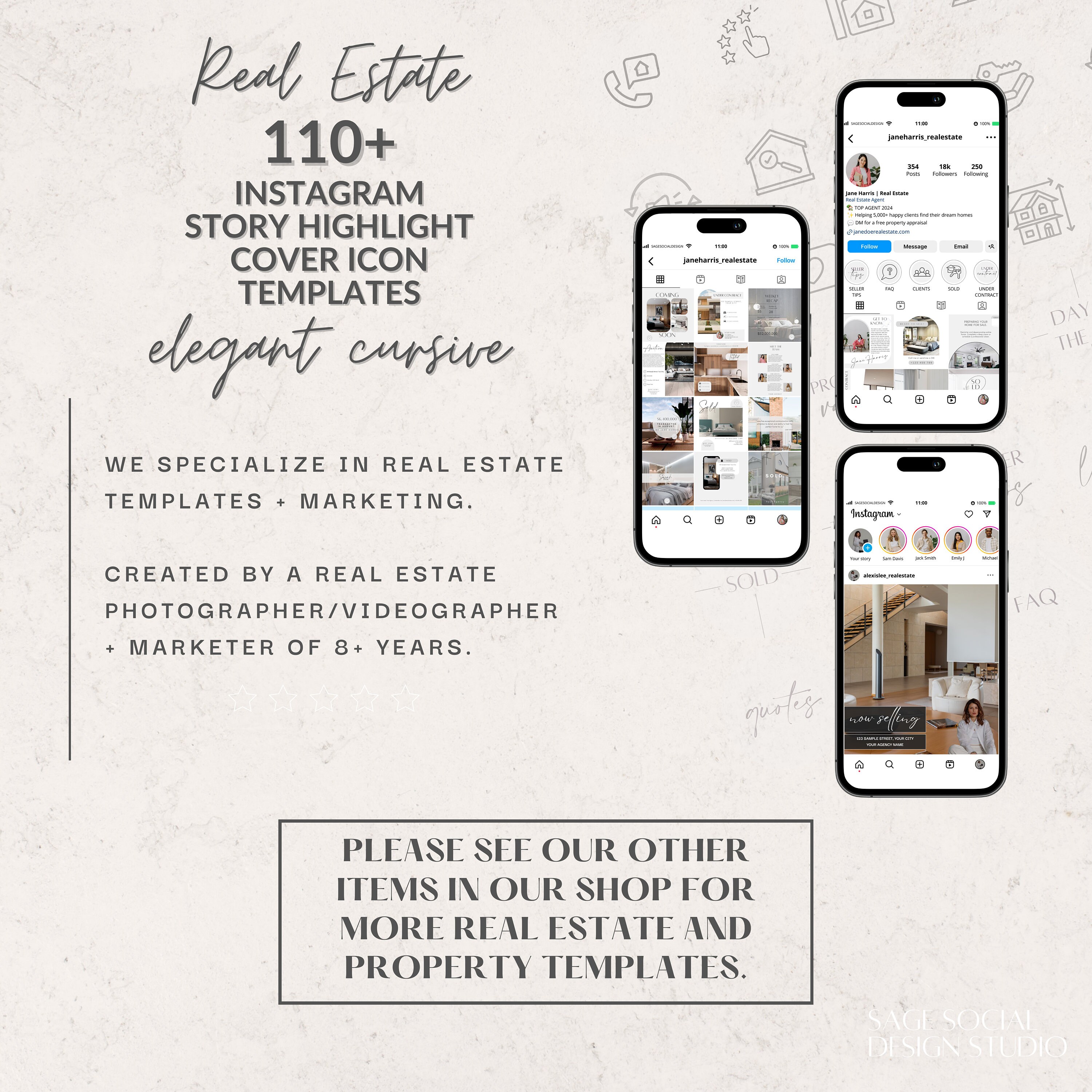 Real Estate Instagram Story Highlight Cover Icons Elegant Cursive | 110 ...