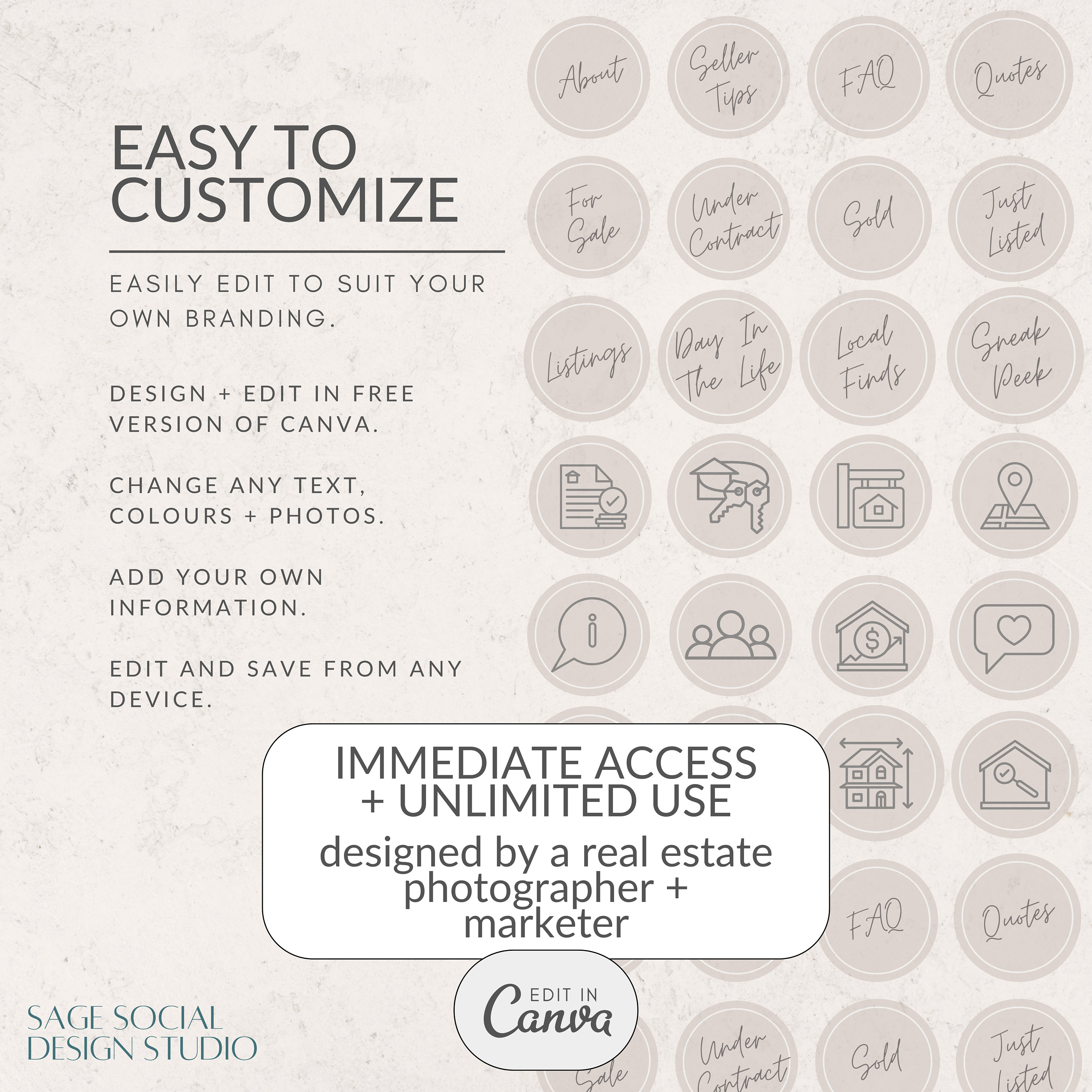 Real Estate Instagram Story Highlight Cover Icons Elegant Cursive | 110 ...