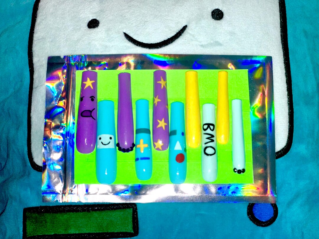 Bmo and LSP Adventure Time, Extra Long Square Press-on Nails, Medium ...