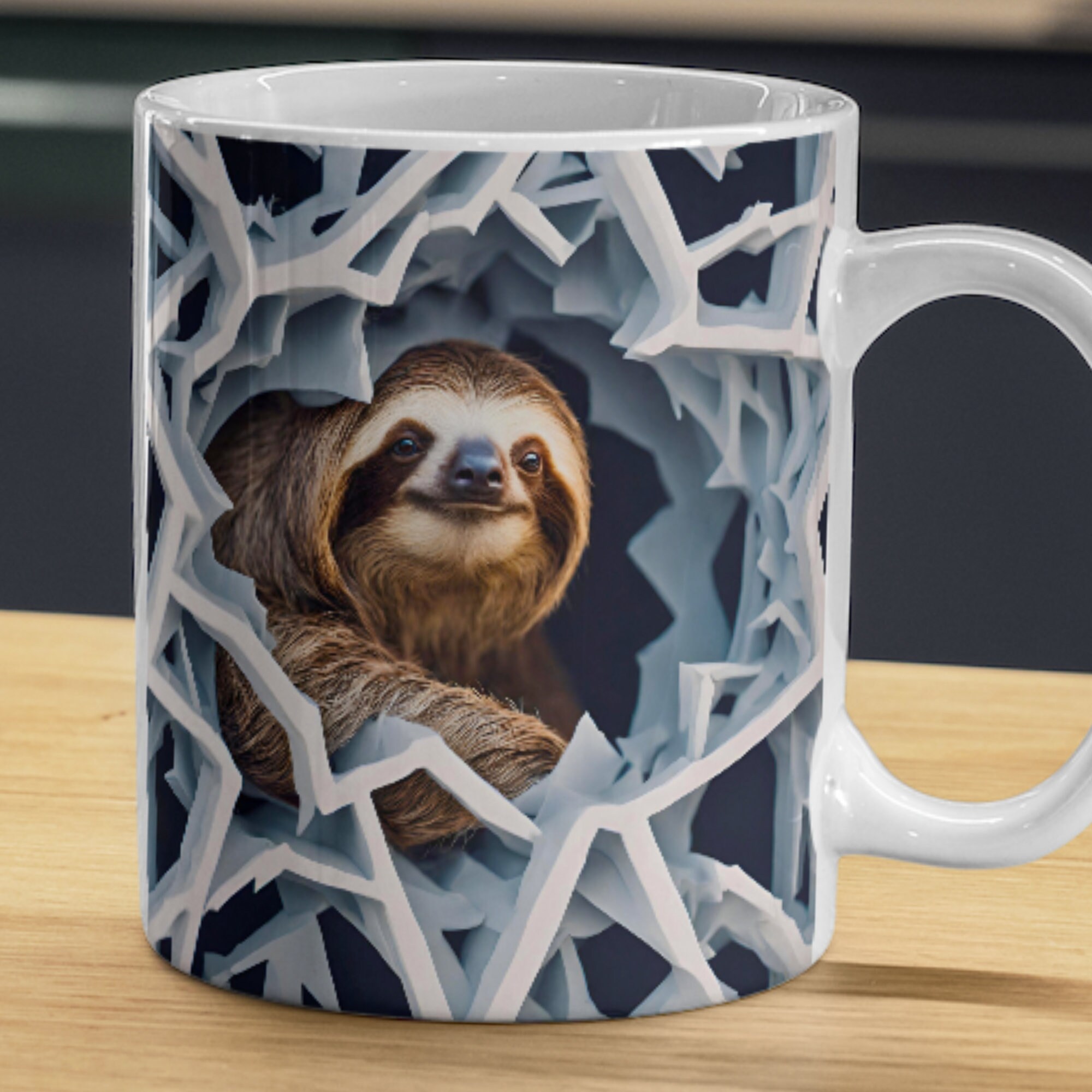 3D Sloth Hole in a Wall Mug Wrap Png, 11oz Mug Template, 15 Oz Mug ...