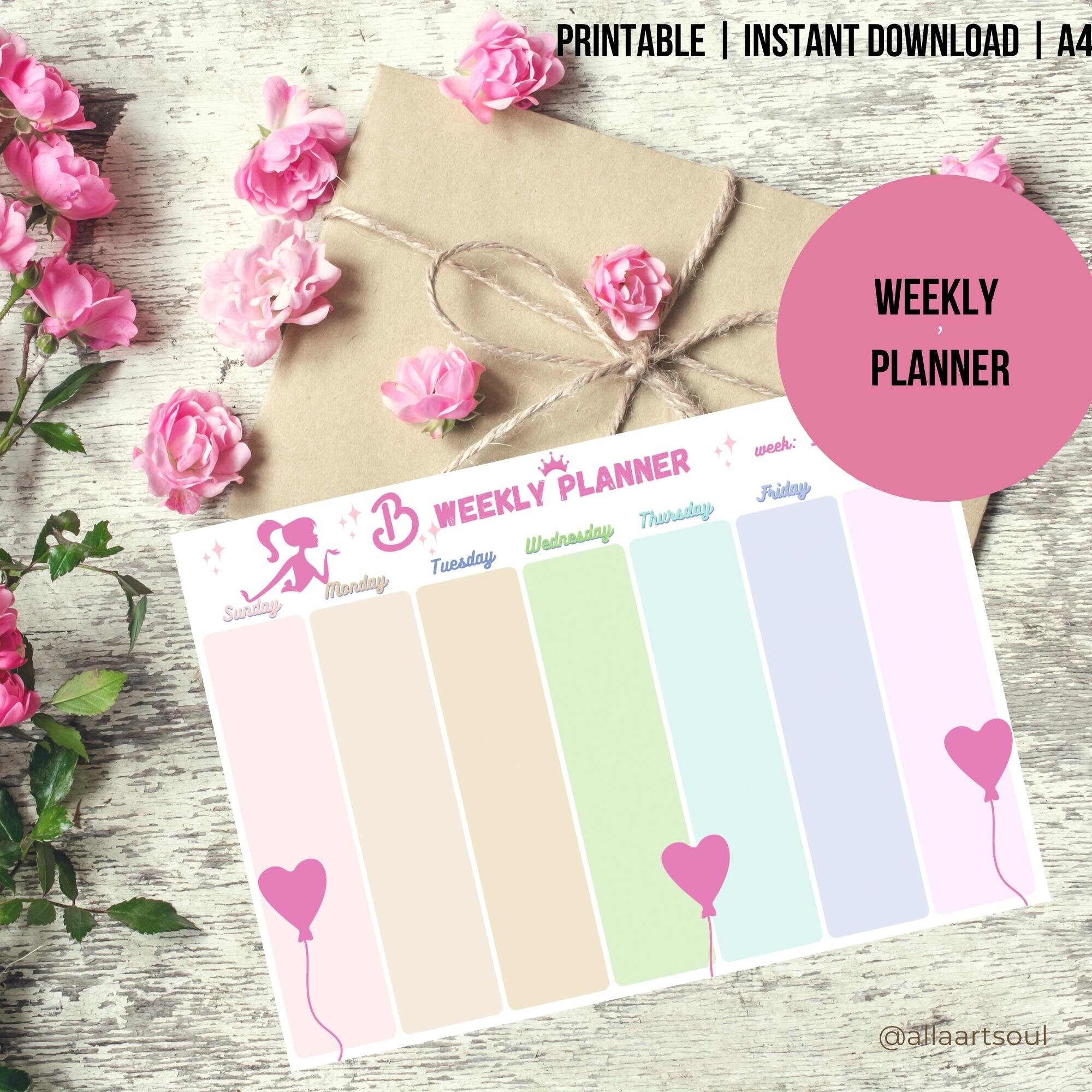 Printable Kids Weekly Planner, Barbie Planner, Printable Girl Planner ...