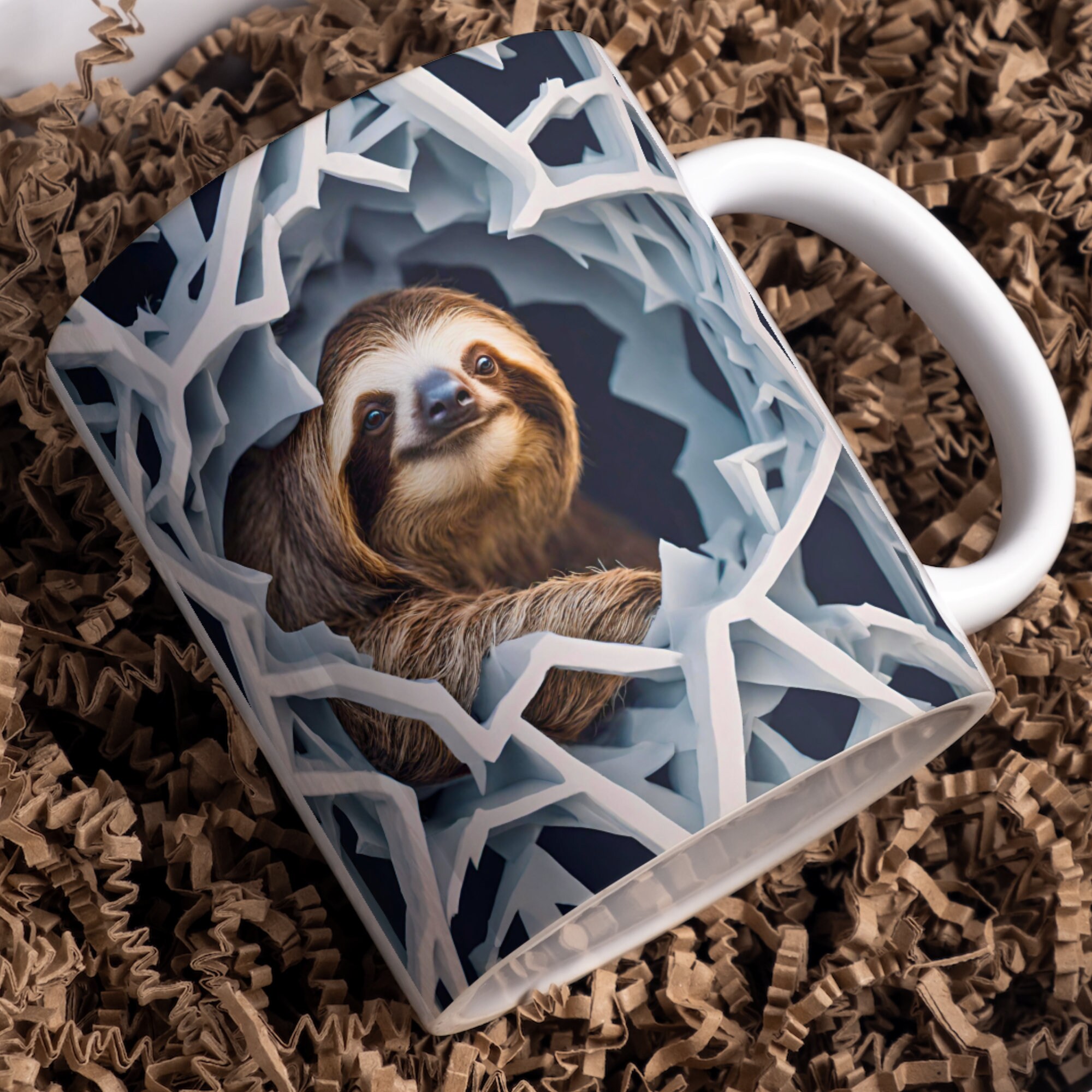 3D Sloth Hole in a Wall Mug Wrap Png, 11oz Mug Template, 15 Oz Mug ...