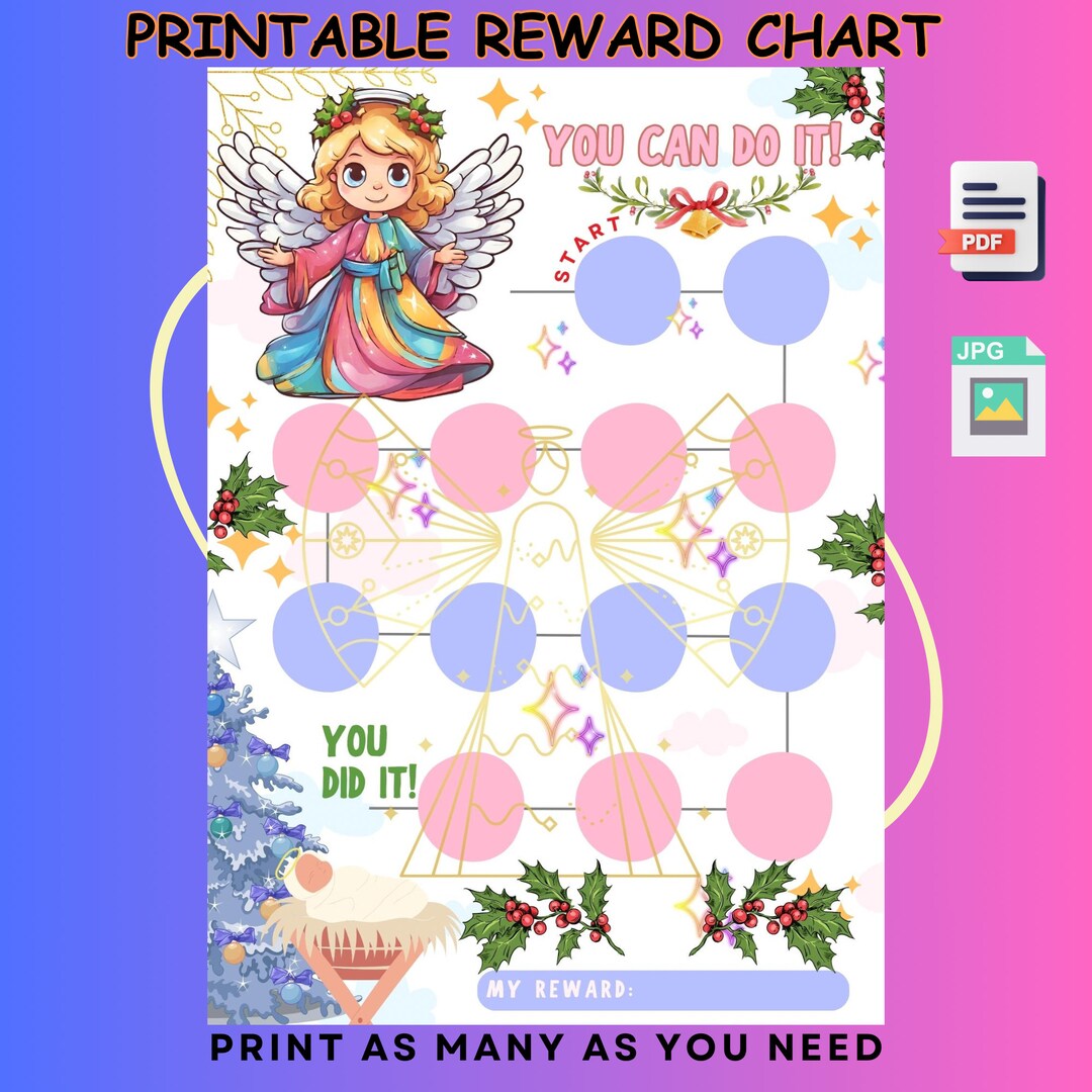 Angel Reward Chart Holly Christmas Printable Chore Chart - Etsy