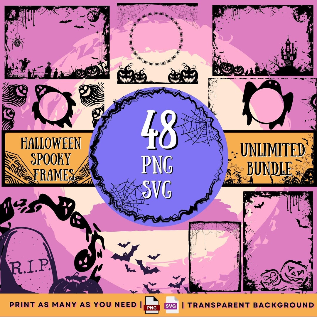 Halloween Printable Black Picture Frames, Transparent Ghost Frames ...