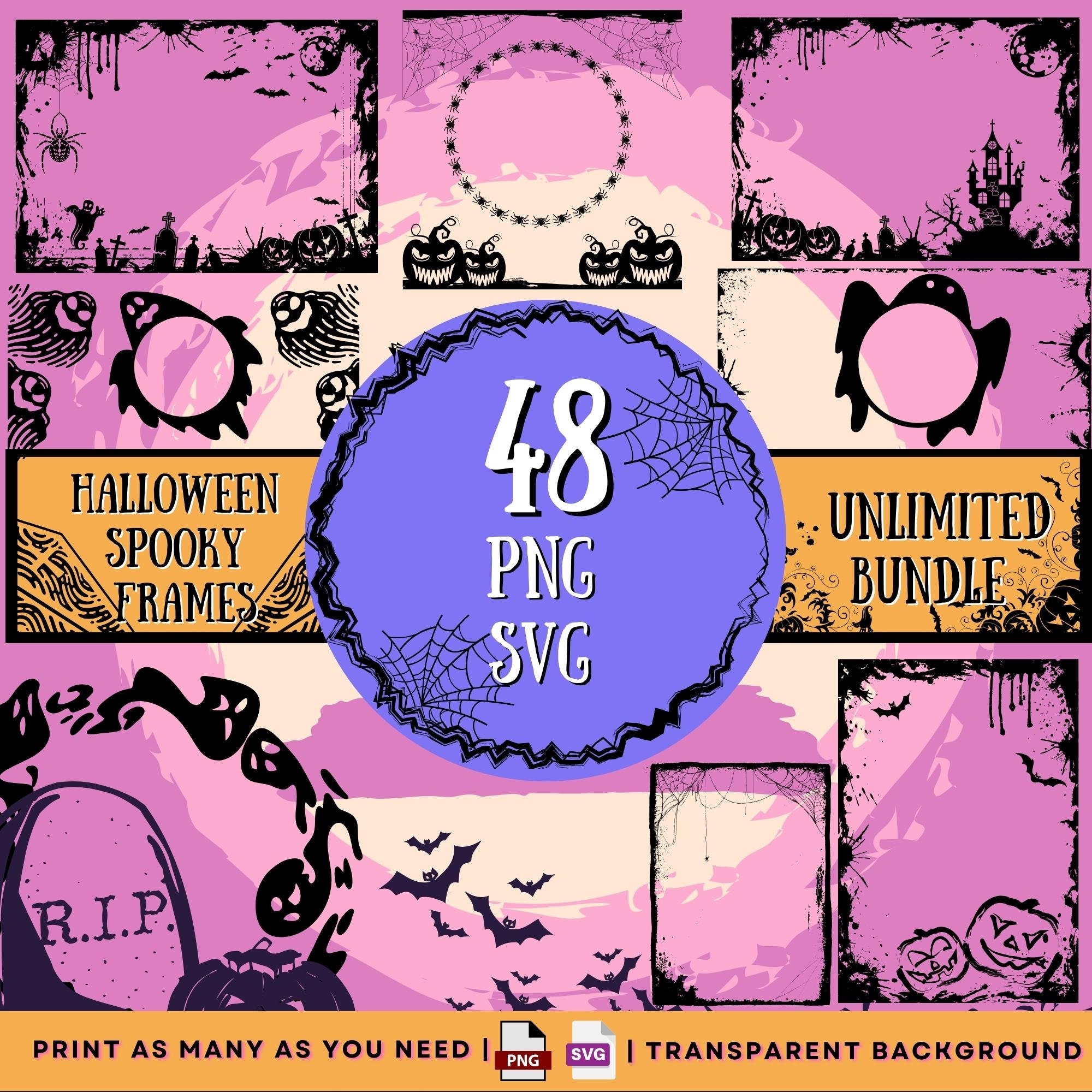 Halloween Printable Black Picture Frames, Transparent Ghost Frames ...