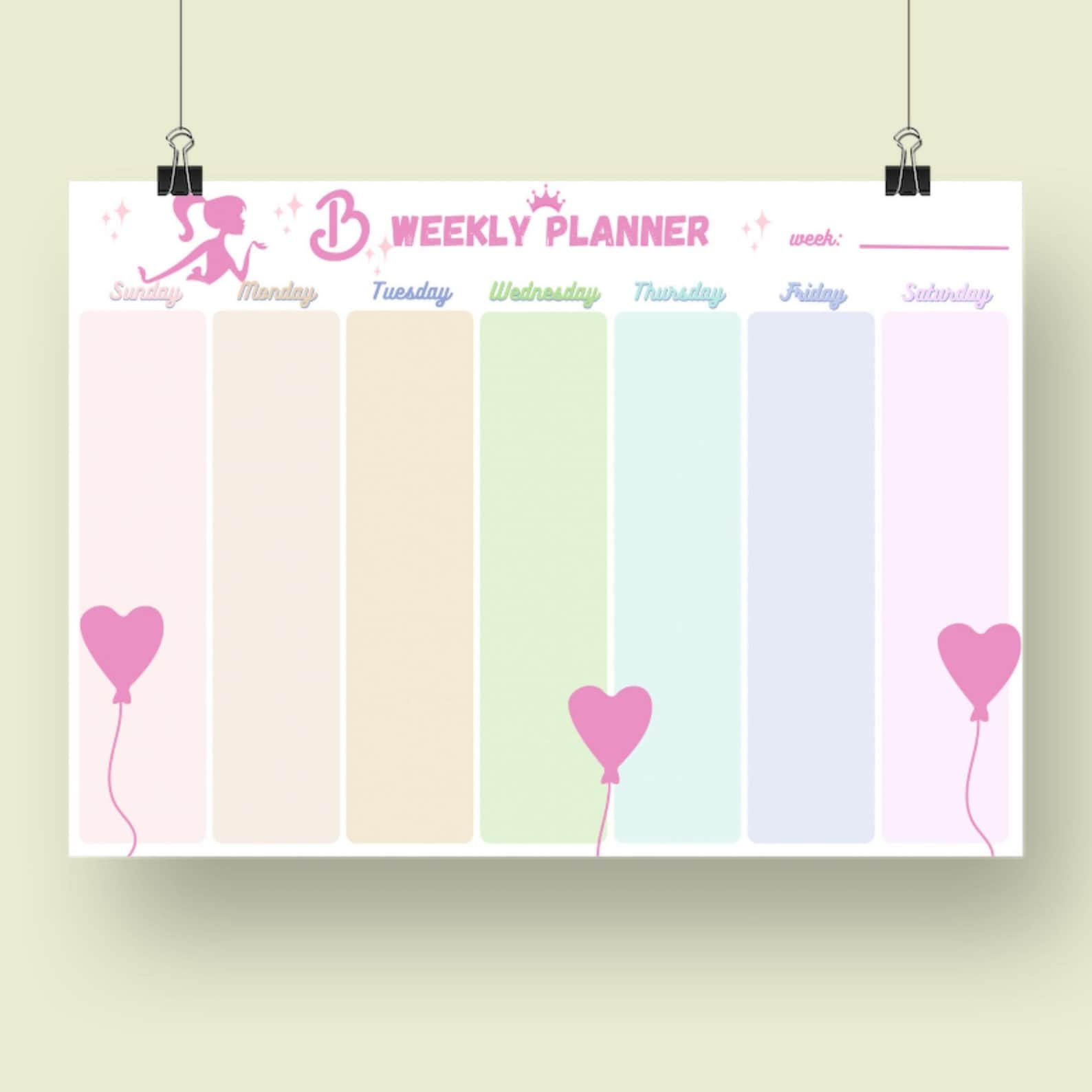 Printable Kids Weekly Planner, Barbie Planner, Printable Girl Planner ...