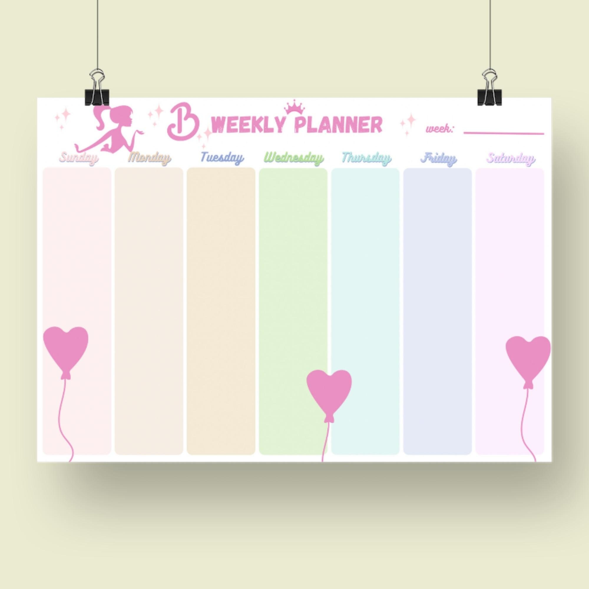 Printable Kids Weekly Planner, Barbie Planner, Printable Girl Planner ...