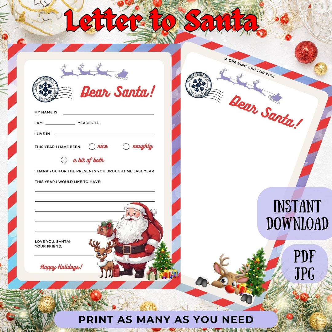 Kids Letter to Santa Claus Christmas Printable Letter to Santa - Etsy