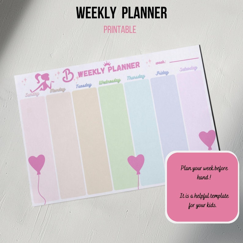Printable Kids Weekly Planner, Barbie Planner, Printable Girl Planner ...