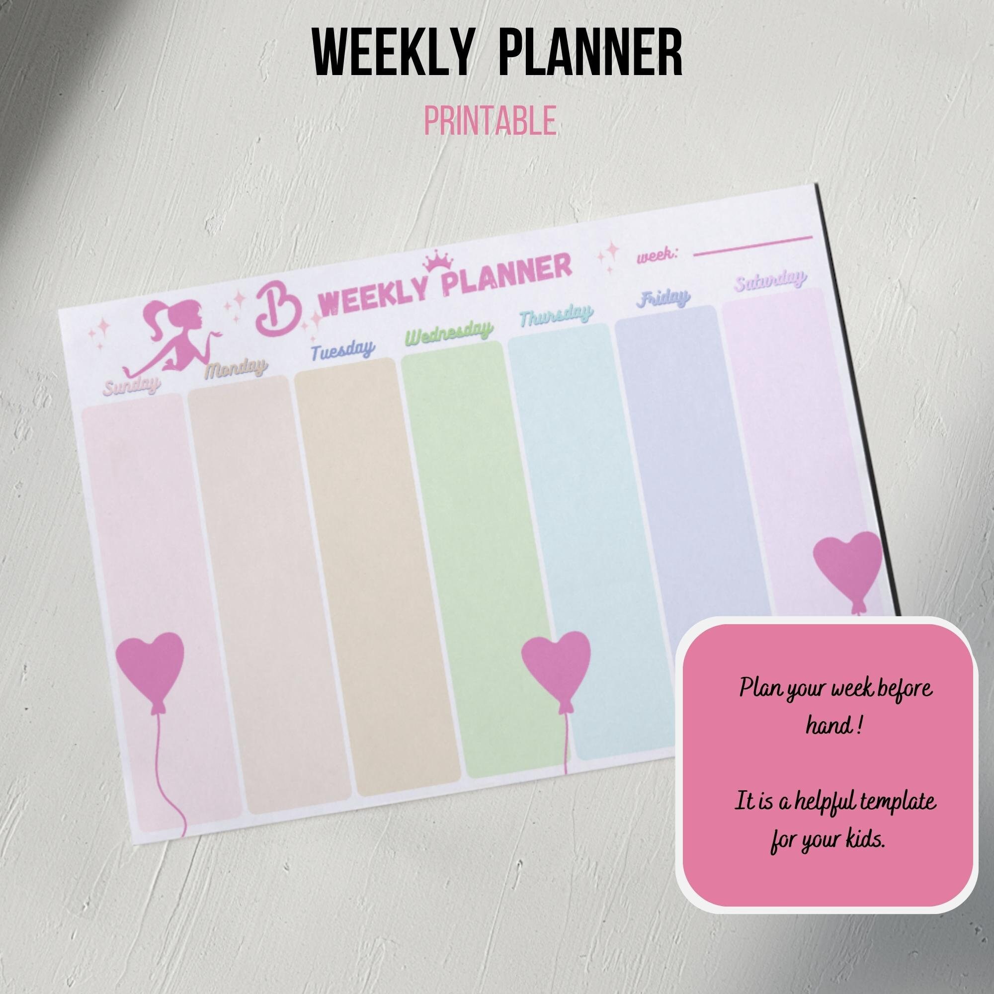 Printable Kids Weekly Planner, Barbie Planner, Printable Girl Planner ...