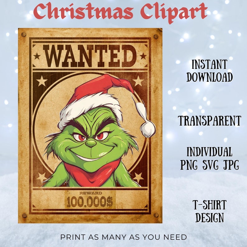 Retro Girinc Wanted PNG, Girinc Face Png, Retro Christmas Png ...
